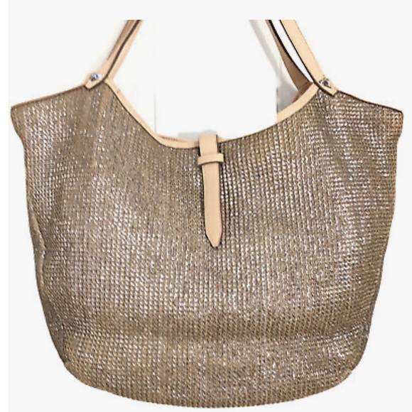 Stella & Dot | Bags | Stella Dot Riviera Brown Tan Metallic Glittery Tote Bag | Poshmark